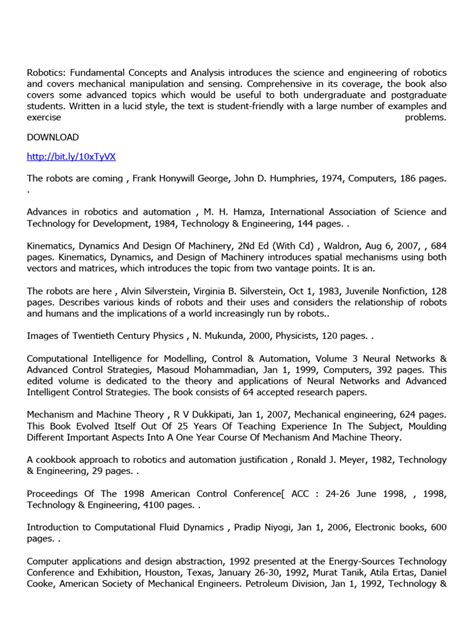 Robotics Fundamental Concepts And Analysis Pdf Machines Robot
