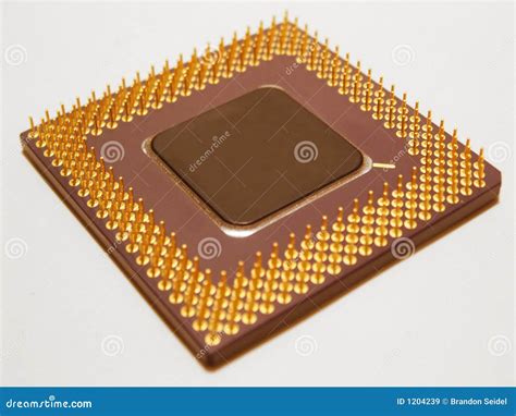 Old Computer Processor With Gold Plated Legs Microcircuits On It Top View Stock Image
