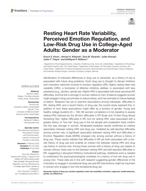 Pdf Resting Heart Rate Variability Perceived Emotion Regulation And