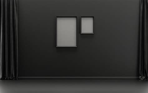 더블 프레임 갤러리 월 블랙과 어두운 회색 색상 흑백 플랫 룸 가구없이 빈 3d 렌더링 0명에 대한 스톡 사진 및 기타 이미지 0명 3차원 형태 가구 Istock