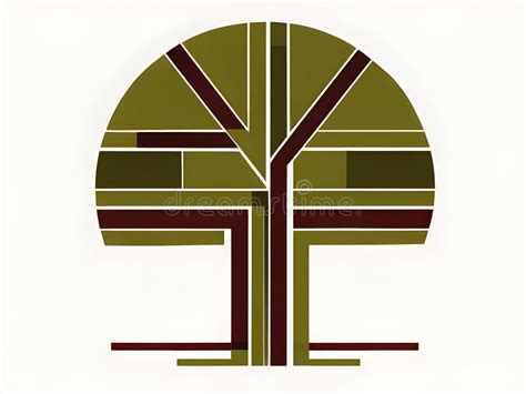 Abstract Geometric Tree With A Circular Canopy And A Rectangular Trunk In Limited Color Palette