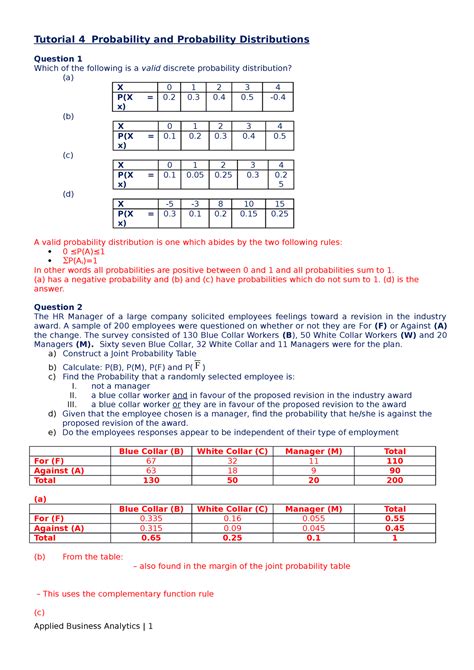 Probability And Probability Distributions Tutorial Exercises