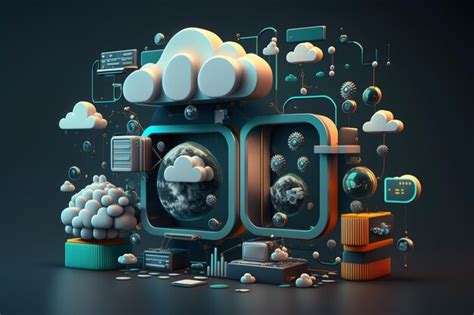 Premium Photo 3d Cloud Computing Hosting Technology With Electronic Devices