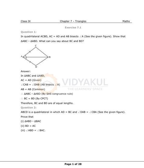 Class 9th Math Triangles Ncert Solution Cbse 2023