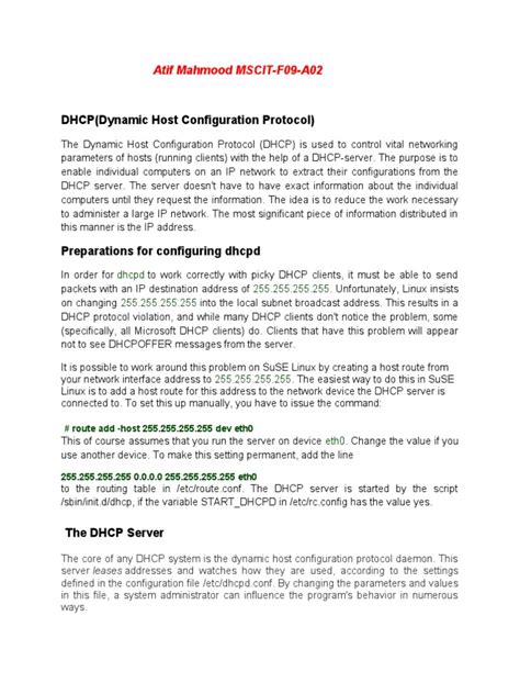 Dhcpdynamic Host Configuration Protocol Route Add Host 255255