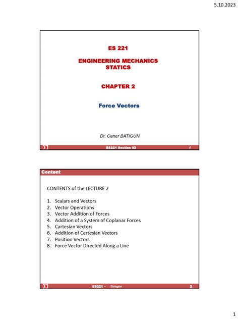 Es221 Lecture 02 Force Vectors Cb Pdf Euclidean Vector Cartesian