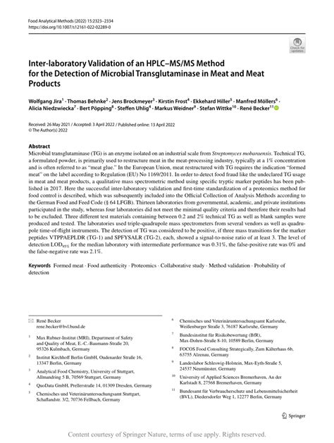 Pdf Inter Laboratory Validation Of An Hplcmsms Method For The Detection Of Microbial