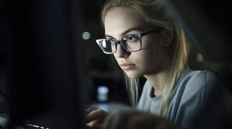Premium Photo Software Developer Female Caucasian Young Adult Typing On Laptop In Office