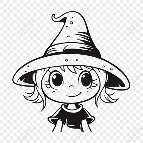 마녀 모자 개요 스케치 드로잉과 귀여운 마녀 소녀 벡터몸짓웃다 Png 일러스트 무료 다운로드 Lovepik