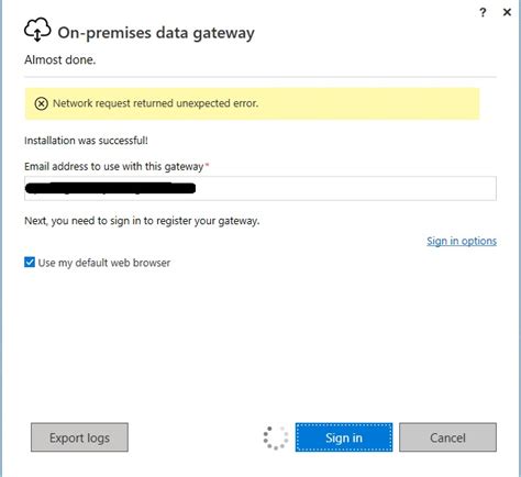 unable to access sign into organisation account from on premises data