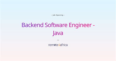 Remote Backend Software Engineer Java Job At Financial Services