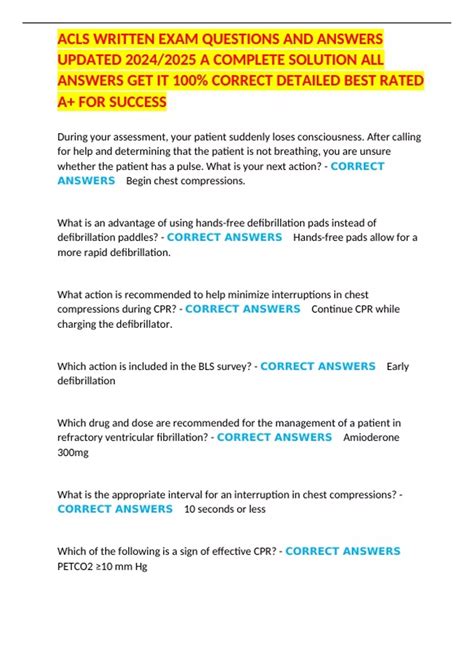 Acls Written Exam Questions And Answers Updated 2024 2025 A Complete