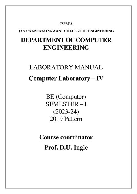 Lab IV Lab Manual BE OOMD IR JSPMS JAYAWANTRAO SAWANT COLLEGE OF ENGINEERING DEPARTMENT