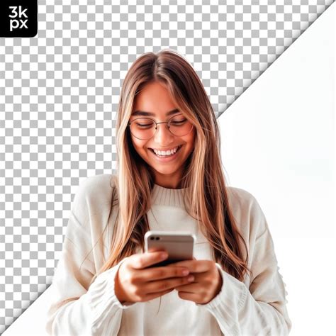 Premium Psd A Woman With Glasses On Her Face And A Phone