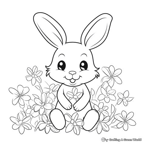 Bunny With Flowers Coloring Page
