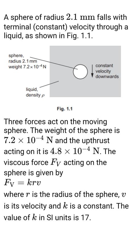 A Sphere Of Radius 21 Mathrm ~mm Falls With Terminal Constant Veloci