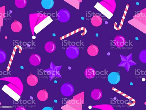 크리스마스 트리와 크리스마스 공 별 사탕과 모자 산타 클로스와 크리스마스 원활한 패턴 인사말 카드 포장지 배너 및 포스터용