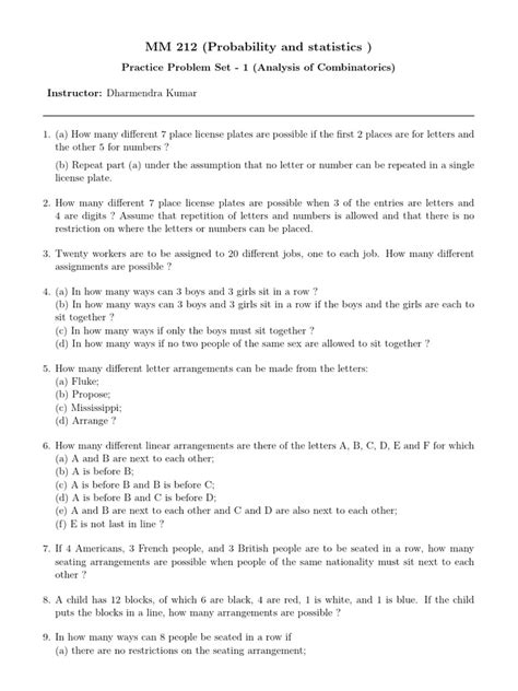 Practice Problem Set 1 Pdf Applied Mathematics Mathematical Concepts