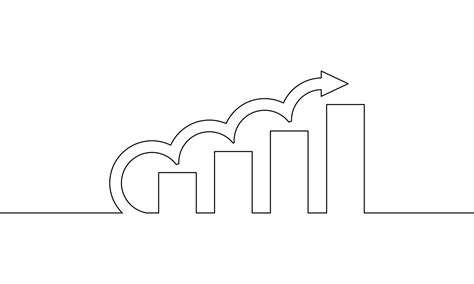 Continuous Line Drawing Of Graph Business Icon Arrow Up Bar Chart Growth Graph Outline