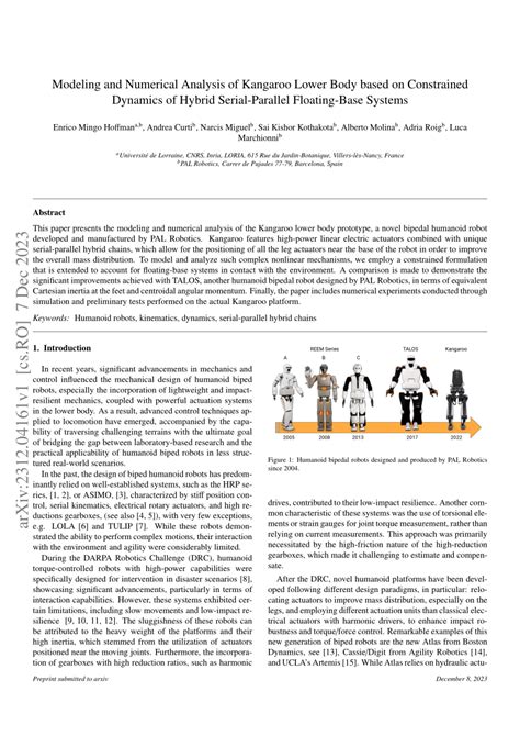 PDF Modeling And Numerical Analysis Of Kangaroo Lower Body Based On Constrained Dynamics Of