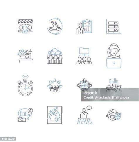 협력 작업 공간 선 아이콘 모음입니다 협업 커뮤니티 유연성 Nerking 생산성 시너지 공유 리소스 벡터 및 선형 그림 다양성 창의성 적응성 개요 표지판 세트 공감에 대한