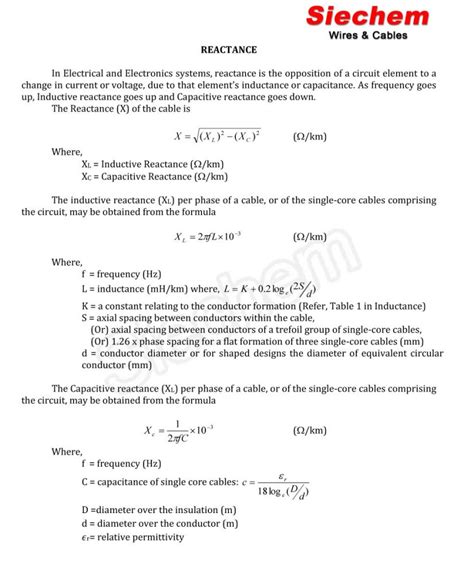 Reactance Calculation Siechem