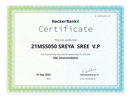 Sqlcertified Hackerrankachievement Databaseskills Sreya Sree