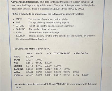 Solved Correlation And Regression This Data Contains