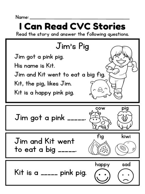 Short I 1 Cvc Stories Reading Comprehension English Worksheet Pdf