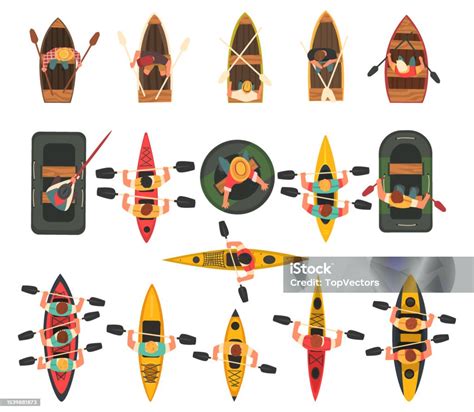 풍선 뗏목과 나무 보트에 래프팅을 하는 남자 또는 노를 가진 전망 벡터 세트 강에 대한 스톡 벡터 아트 및 기타 이미지 강 개체 그룹 경쟁 Istock