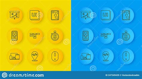 Set Line Monitor Mobile Tablet UI UX Design Site Map Computer Mouse Time Is Money