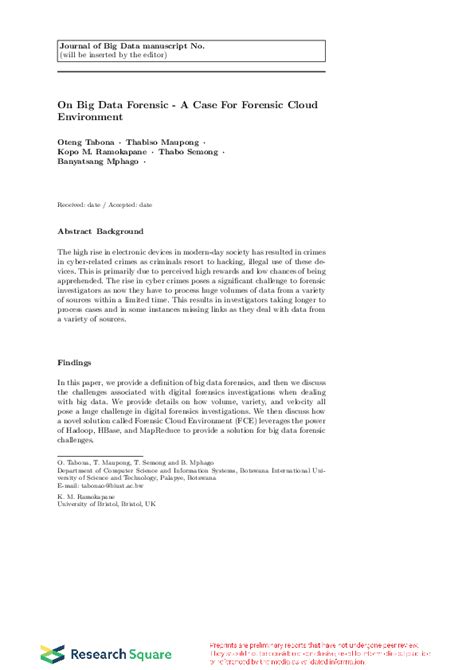 Pdf On Big Data Forensic A Case For Forensic Cloud Environment