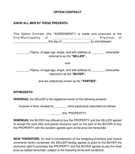 Option Contract To Purchase Real Property Template
