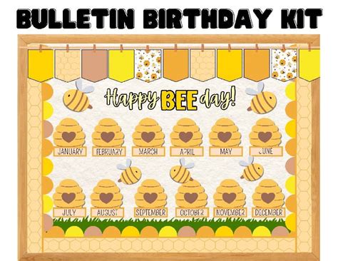 Bee Themed Class Birthday Bulletin Board Kit Printable Bulletin Decor