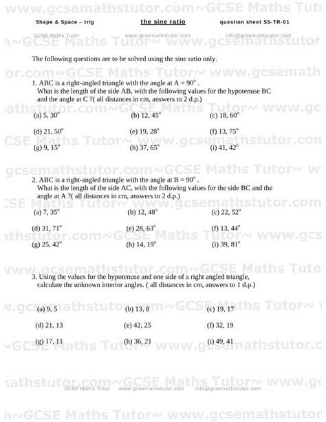 pdf the sine ratio worksheet 01 shape and space revision from gcse