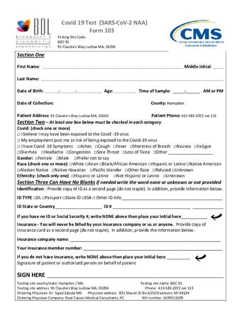 Fillable Online Covid 19 Test Sars Cov 2 Naa Form 103 Fax Email Print Pdffiller