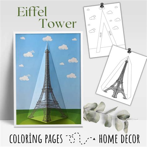 D Eiffel Tower Coloring Pages Paris Home Decor Printable Painting Activity Cut And Create