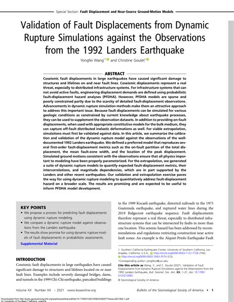 Pdf Validation Of Fault Displacements From Dynamic Rupture