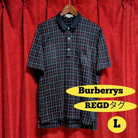 Burberrys Regd バーバリー 半袖 ポロシャツ メンズ 紺 ネイビー ブロックチェック Lサイズ Vintage ヴィンテージ