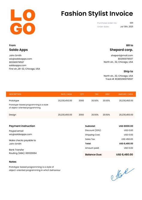 fashion stylist invoice template artofit