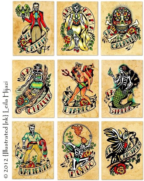 Day Of The Dead Tattoo Art El Mundo Loteria Print 5 X 7 8 X 10 Or 11 X