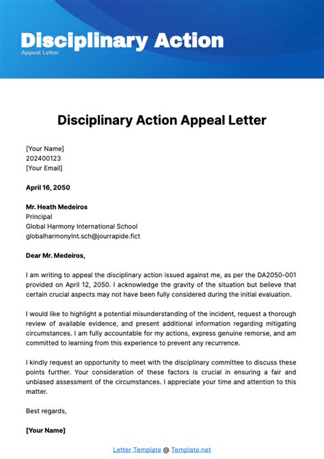 Disciplinary Action Appeal Letter Template Edit Online And Download