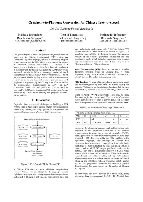Pdf Grapheme To Phoneme Conversion For Chinese Text To Speech
