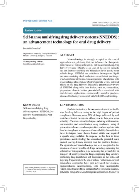Pdf Self Nanoemulsifying Drug Delivery Systems Snedds An