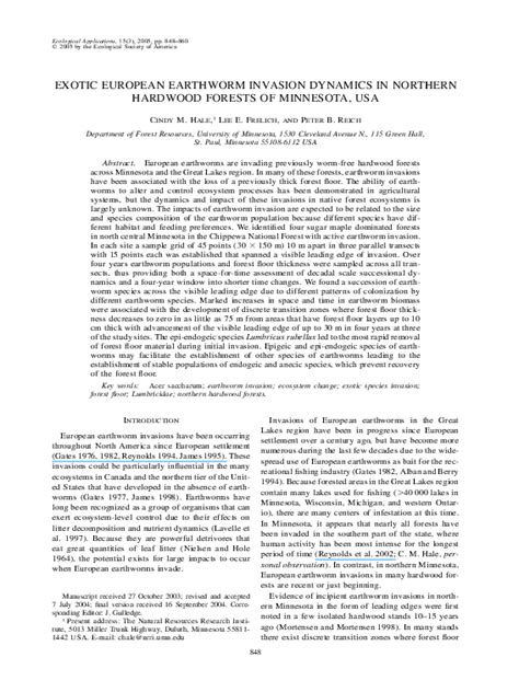 Pdf Exotic European Earthworm Invasion Dynamics In Northern Hardwood Forests Of Minnesota Usa