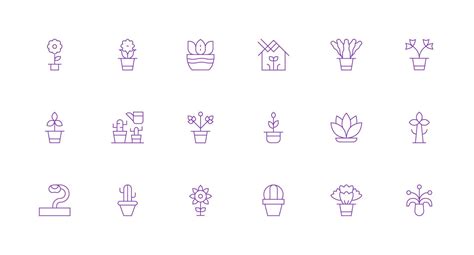 Potted Plant Icon Set With 18 Minimal Line Graphics Dashboard Icon