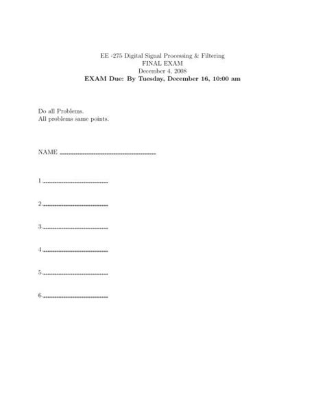 Ee 275 Digital Signal Processing And Filtering Final Exam