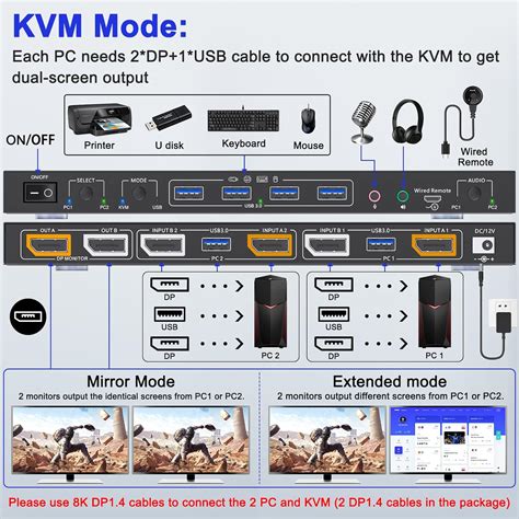 2 port 4k bis 144hz dual monitor dp dp usb3 0 kvm switch mit