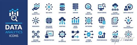 Data Analytics Icon Set Big Data Analysis Technology Symbol Wall