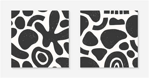 손으로 그린 유기적 인 모양 낙서 및 요소가있는 유치한 흑백 이음새가 없는 패턴 세트 0명에 대한 스톡 벡터 아트 및 기타